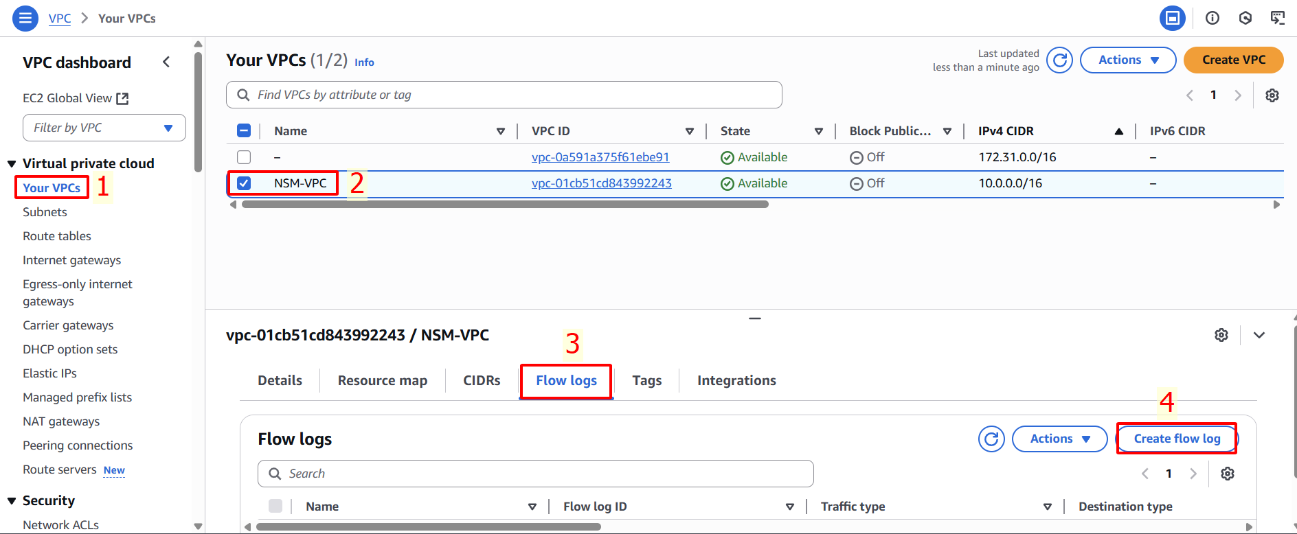 Create VPC Flow Log :: Create a new AWS account.